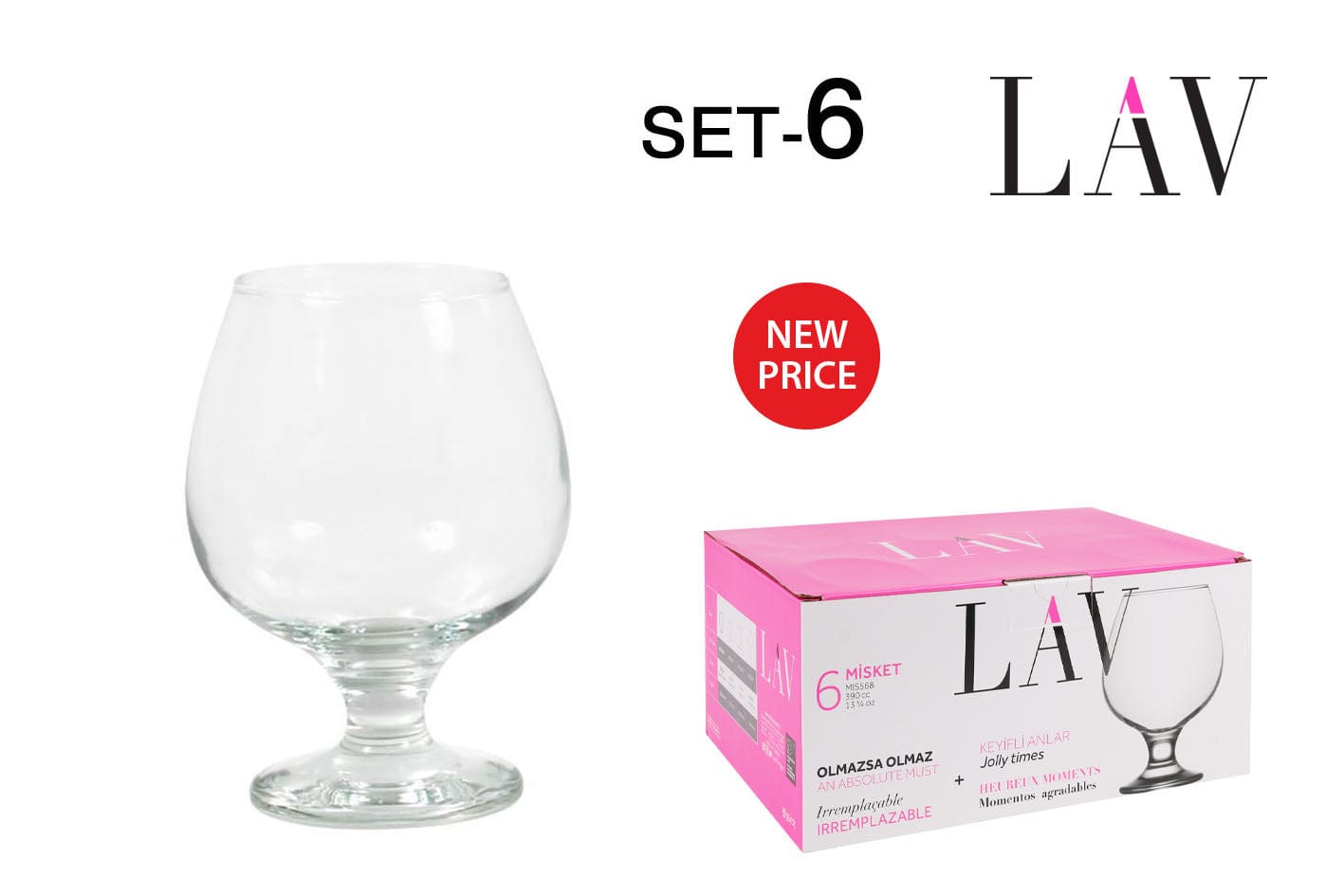 Set 6 pahare pentru coniac din sticla, Misket Transparent, 390 ml - SomProduct Romania